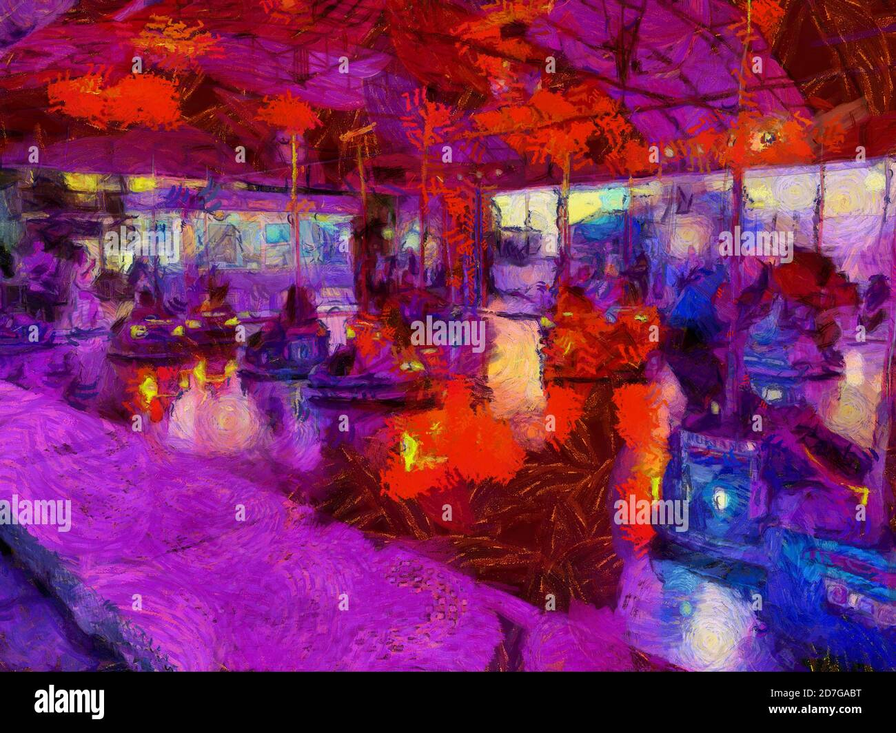 Car rides in the amusement park Illustrations creates an impressionist ...