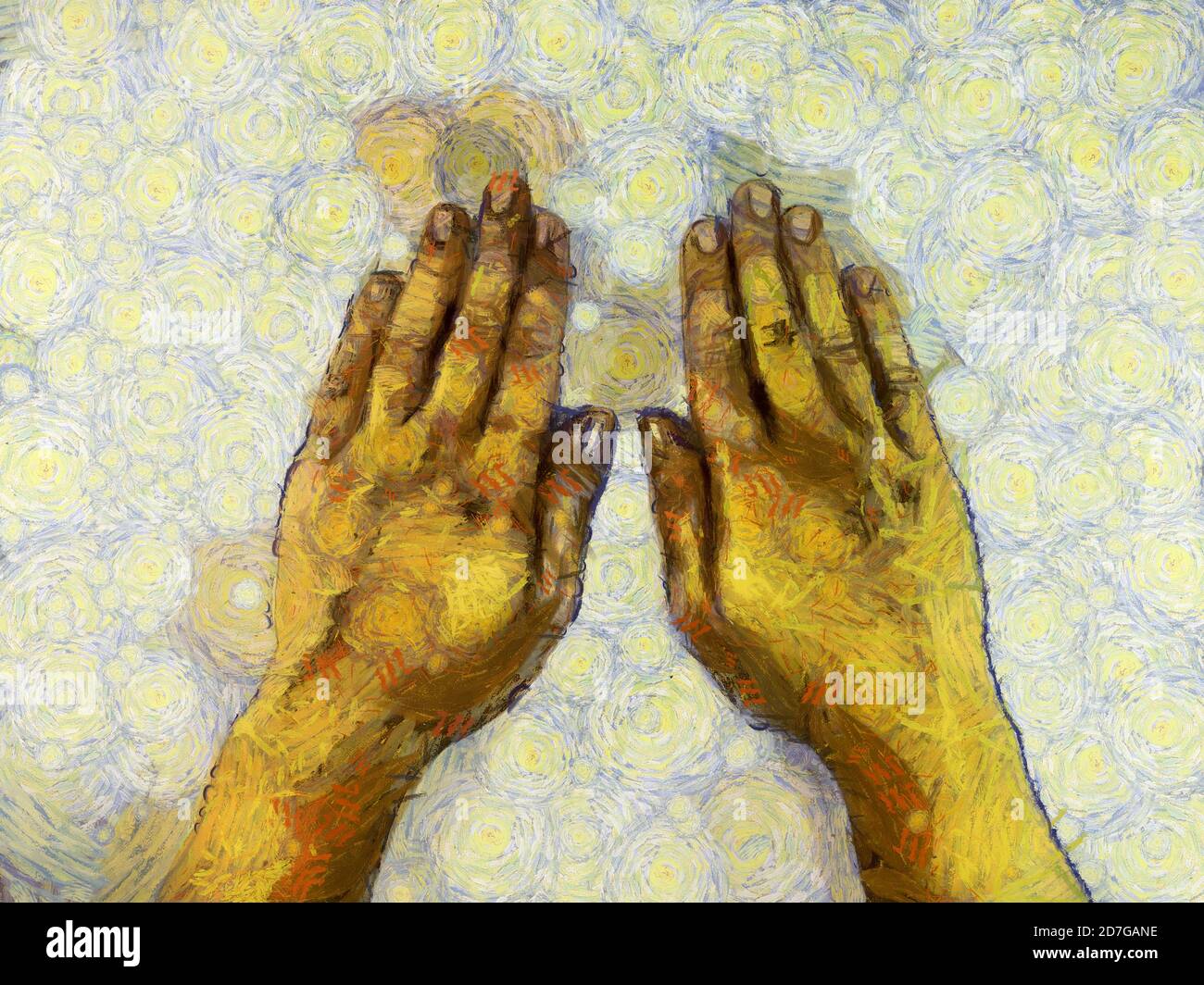 Man's hand Illustrations creates an impressionist style of painting ...