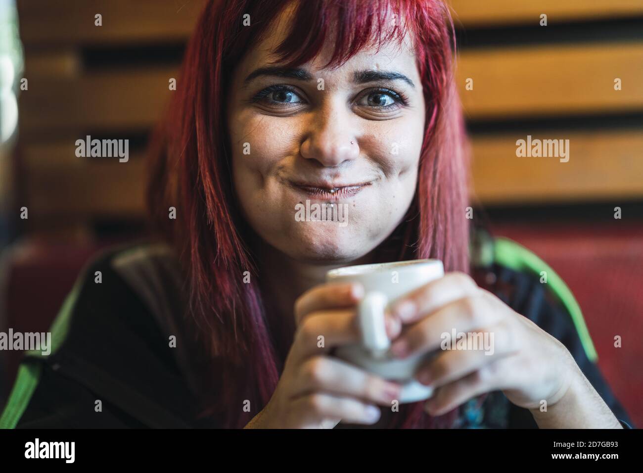 Woman and drinking tea and funny face hi-res stock photography and ...