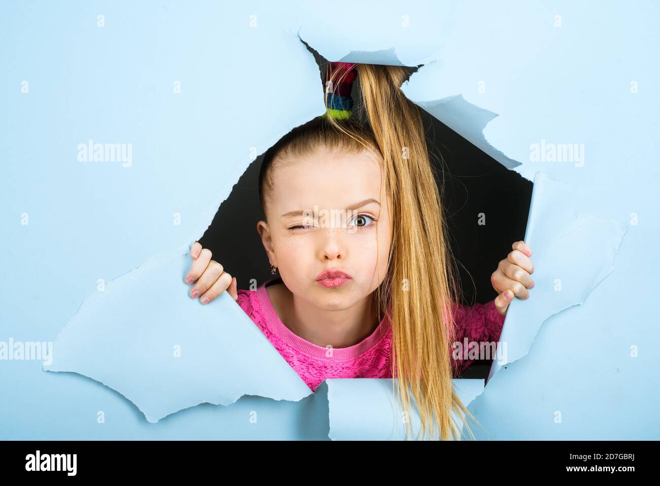 Funny child little girl wink, isolated. Happy kids winking face. Paper ...