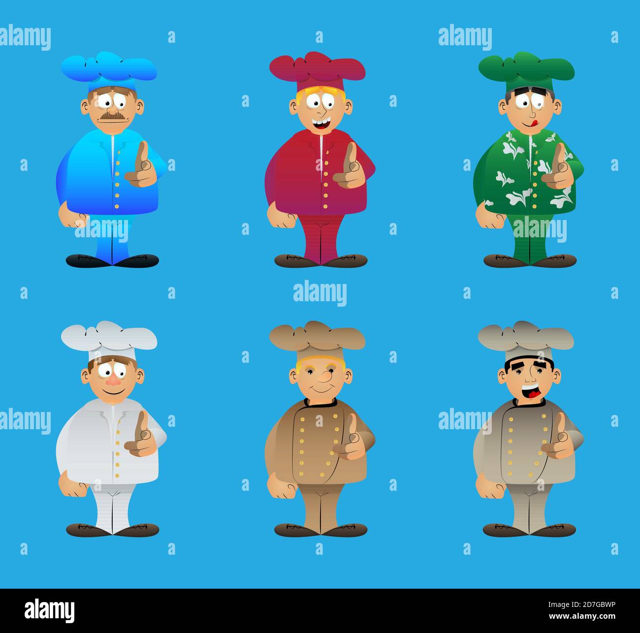 Fat male cartoon chef in uniform pointing at the viewer with his hand ...