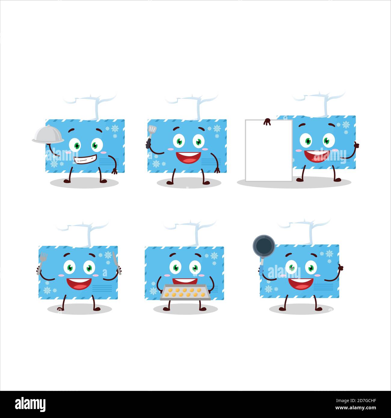 Cartoon character of blue christmas envelopes with various chef ...