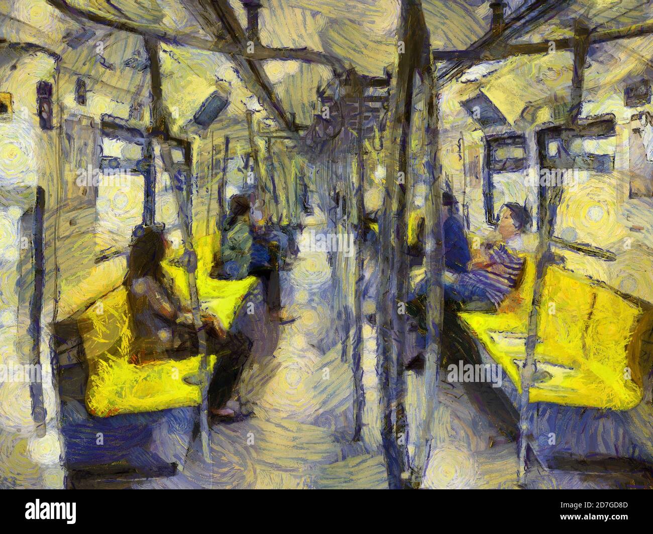 Inside of the Sky Train Illustrations creates an impressionist style of ...