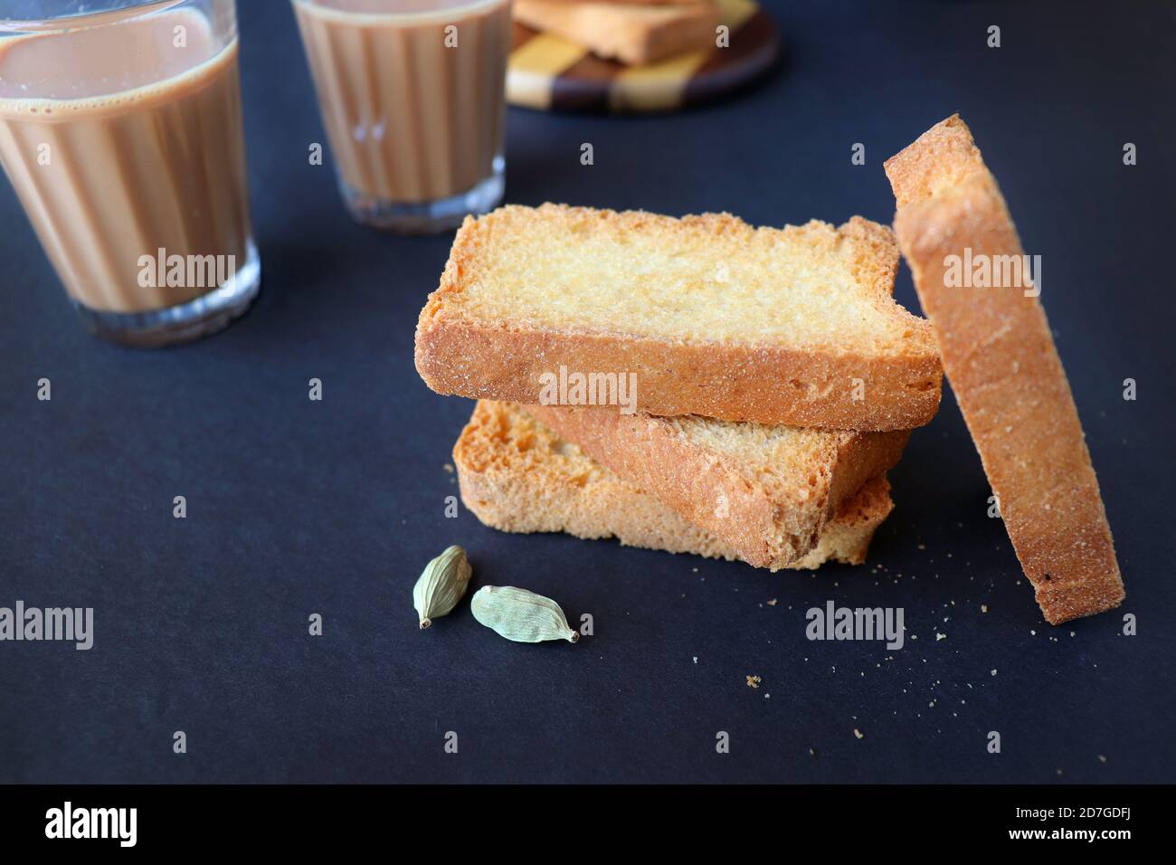 Tea Time Snack - Healthy Wheat rusk served with Indian hot masala tea ...