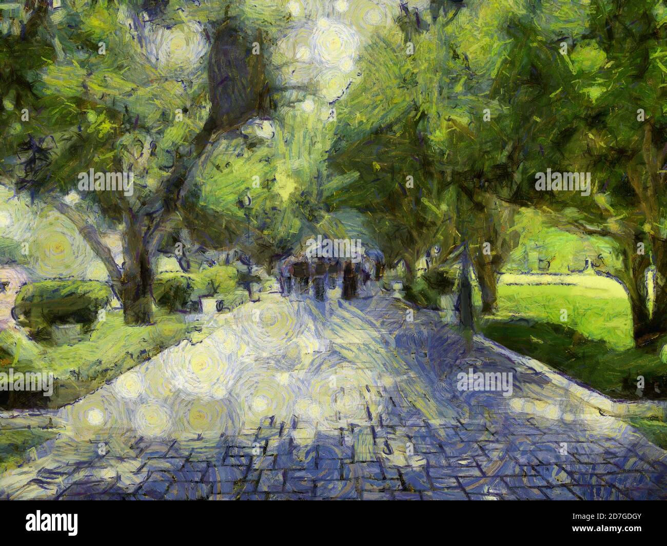 Landscape park corridor Illustrations creates an impressionist style of ...