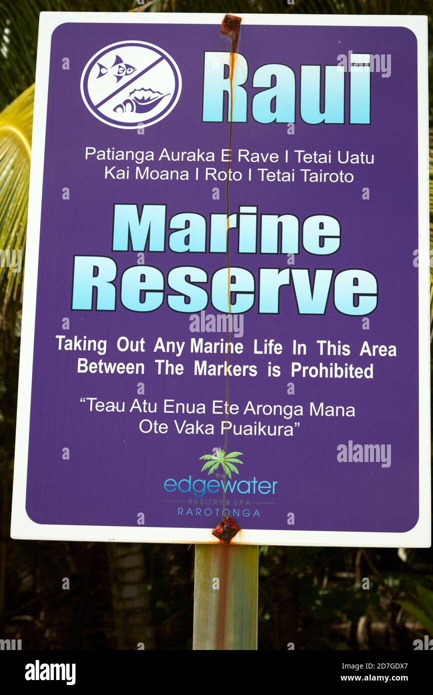 Raui Marine Reserve Sign, Edgewater Resort, Rarotonga, Cook Islands ...