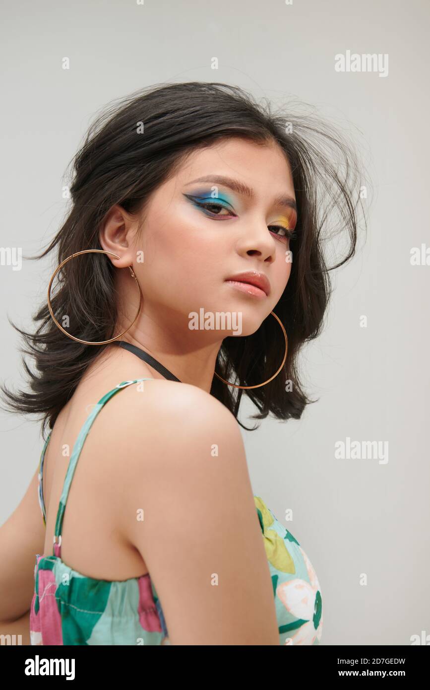 Models of rainbow eye shadow on the eyelids bright makeup Stock Photo ...