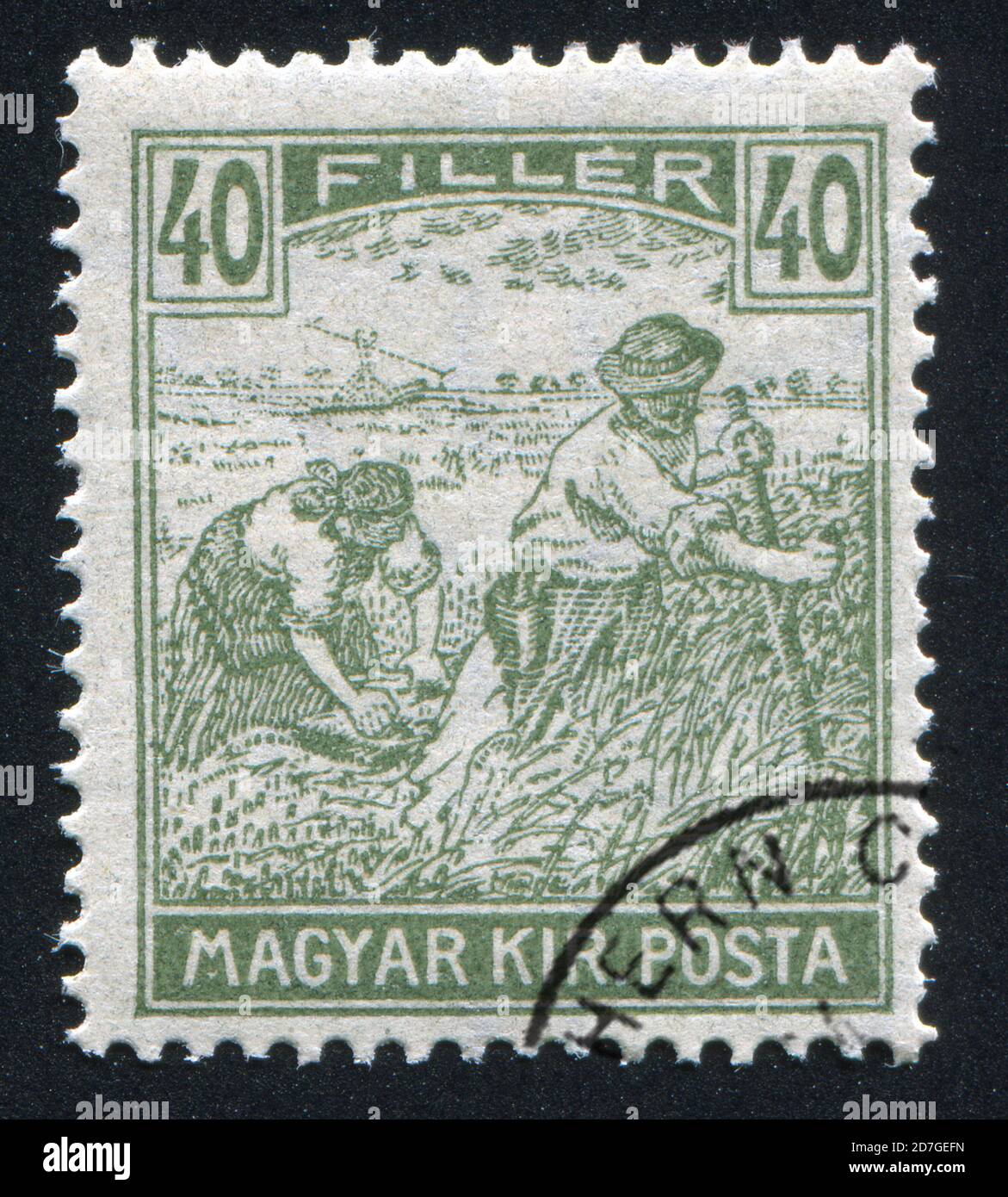 HUNGARY - CIRCA 1916: stamp printed by Hungary, shows Harvesting Wheat ...