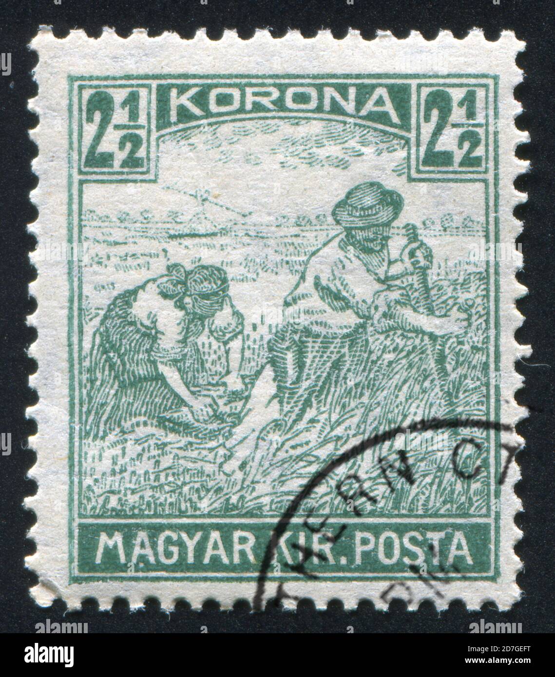 HUNGARY - CIRCA 1916: stamp printed by Hungary, shows Harvesting Wheat ...