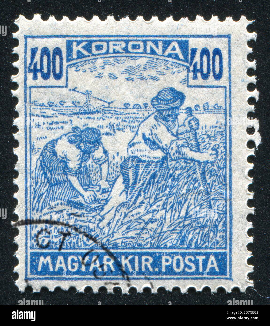 HUNGARY - CIRCA 1916: stamp printed by Hungary, shows Harvesting Wheat ...