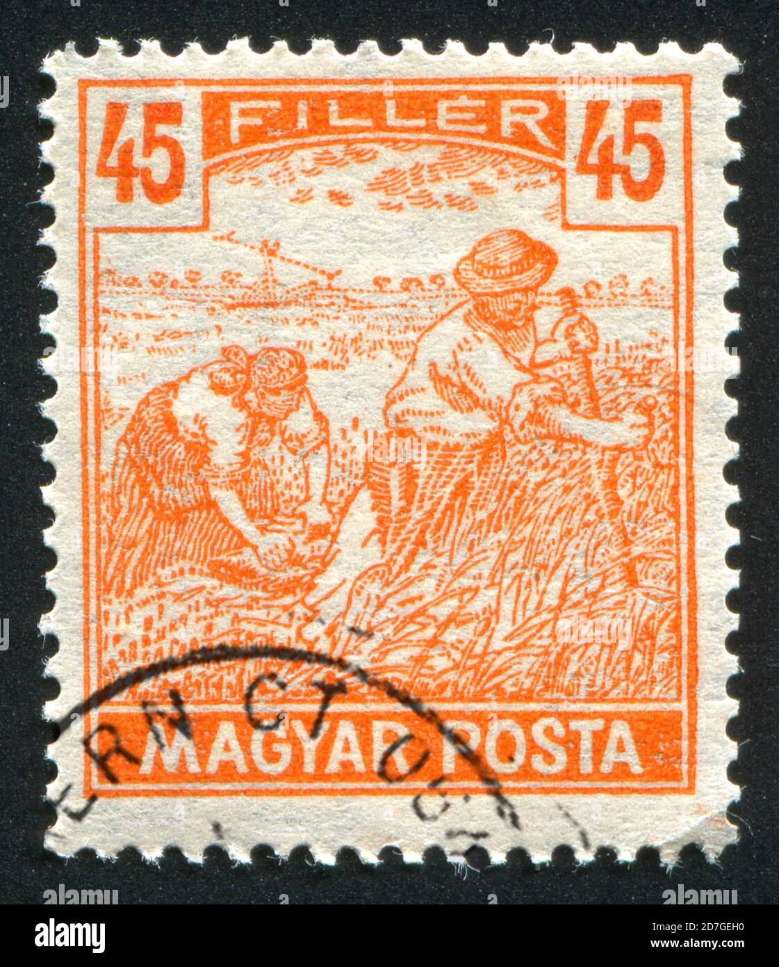 HUNGARY - CIRCA 1916: stamp printed by Hungary, shows Harvesting Wheat ...