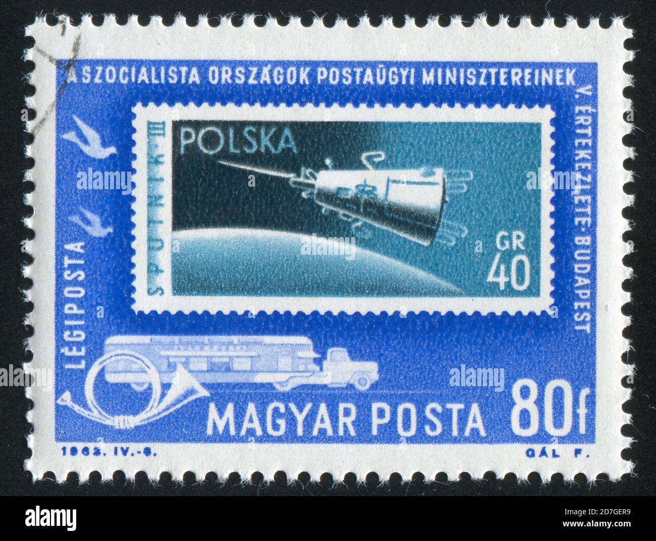 HUNGARY - CIRCA 1962: stamp printed by Hungary, shows satellite, circa ...
