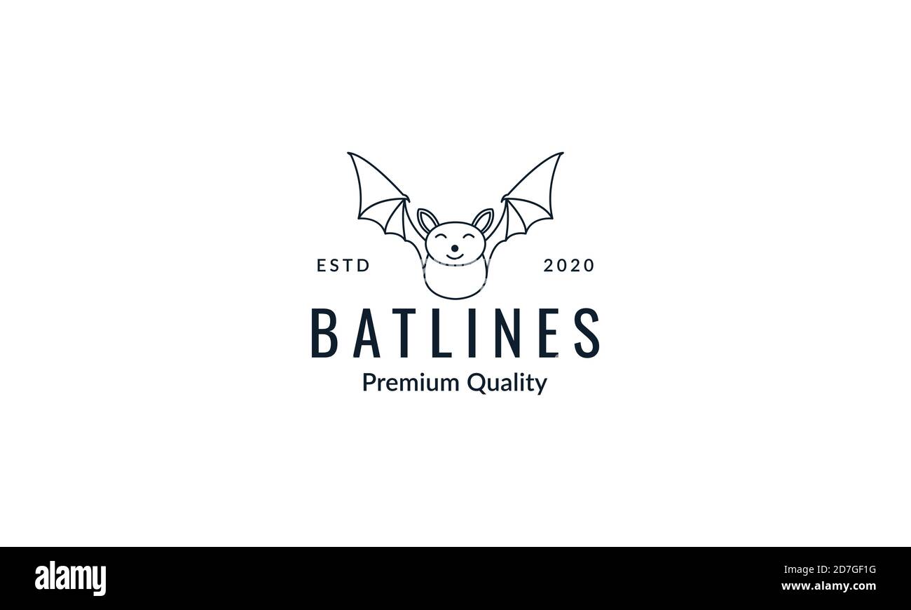 bat fly cute cartoon line art outline logo vector illustration design ...