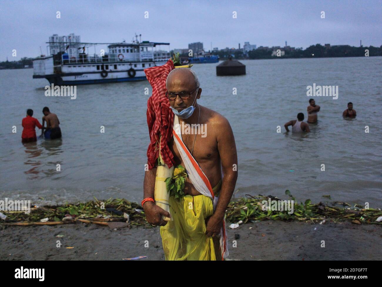 Kolkata, India. 23rd Oct, 2020. One of the first rituals of durga puja ...