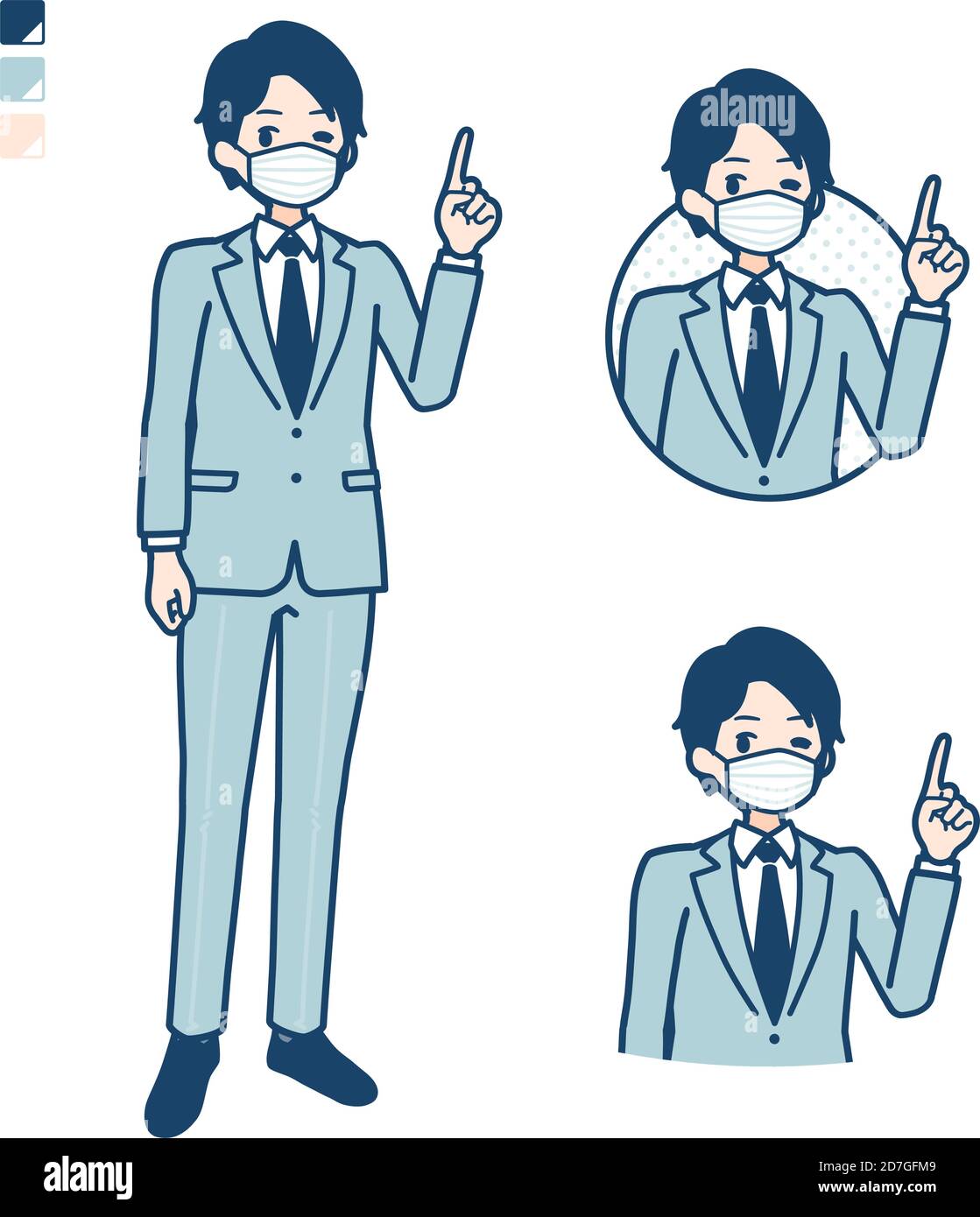 A young Businessman Wearing mask with pointing hand sign images. It's ...