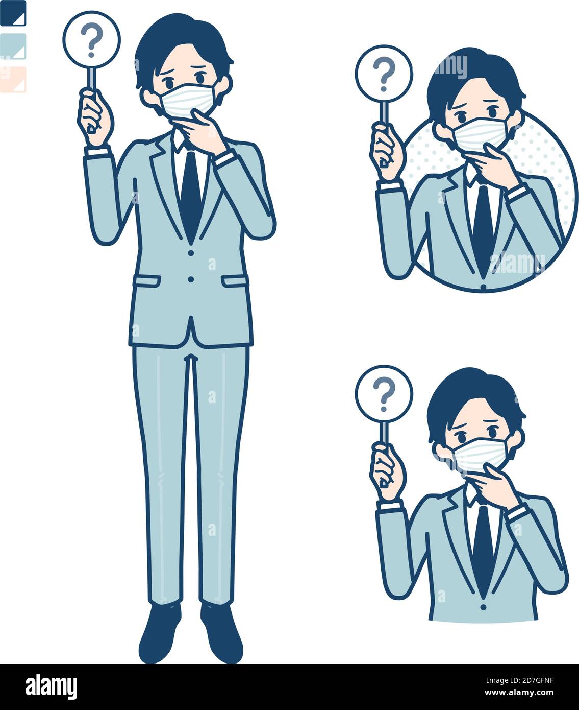 A young Businessman Wearing mask with Put out a question panel image ...