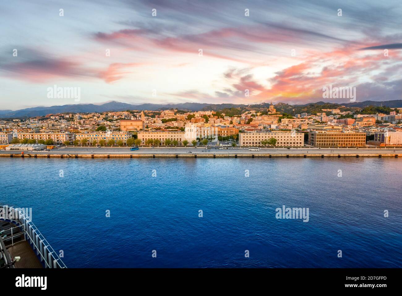 The port and skyline of Messina on the island of Sicily, the main ...