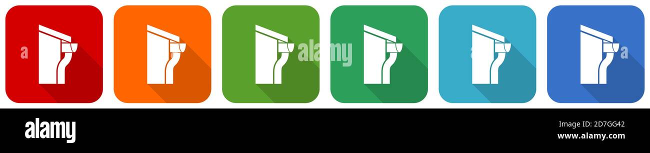 House with gutter icon set, flat design vector illustration in 6 colors ...
