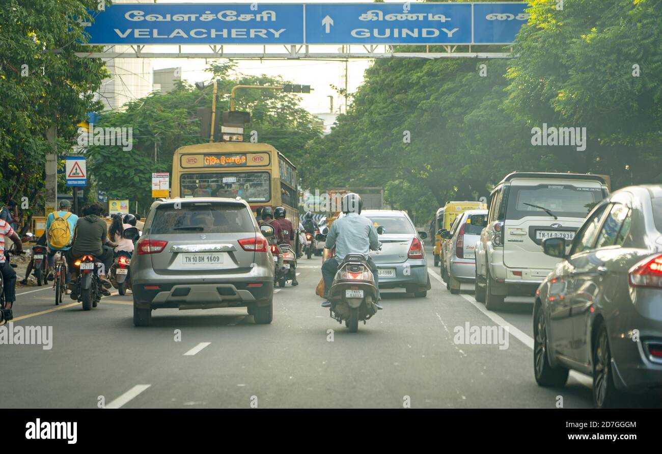 Vehicles driving on Sardar Patel Road in Guindy on a cloudy day Stock ...