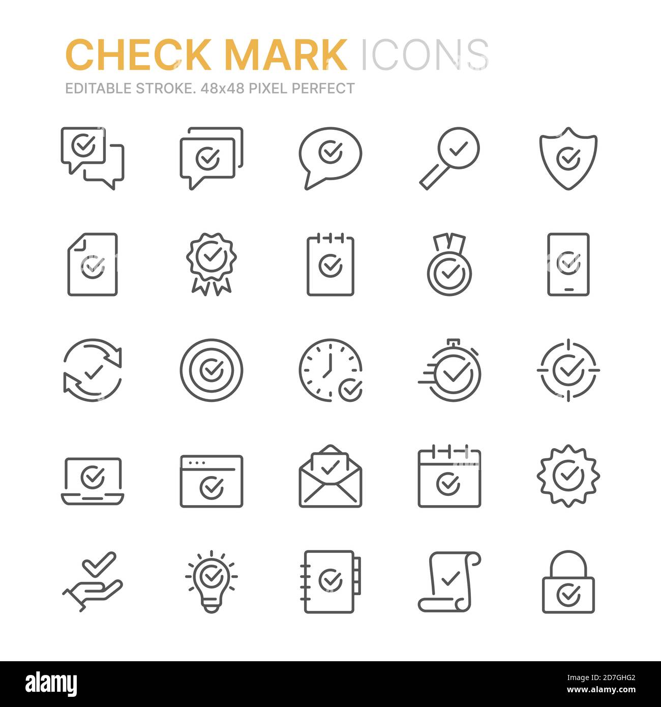 Collection of check mark icons icons. 48x48 Pixel Perfect. Editable stroke Stock Vector Image ...