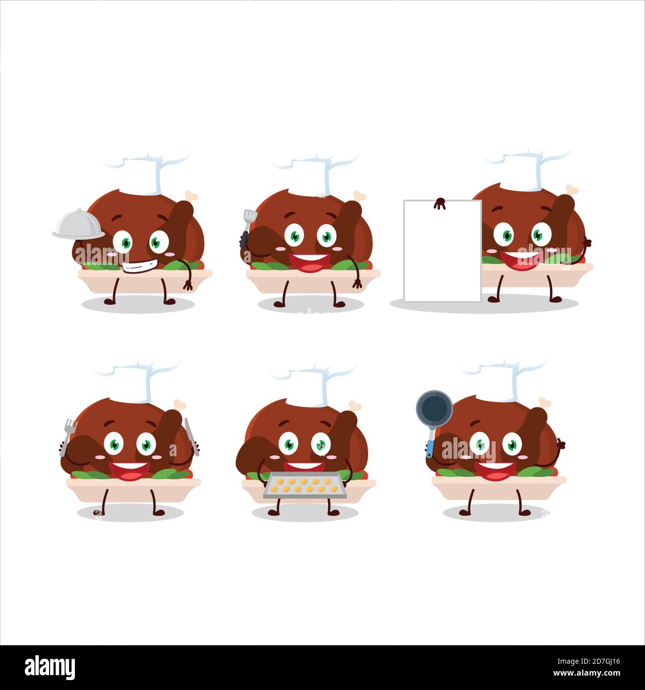 Cartoon character of turkey meat with various chef emoticons Stock ...