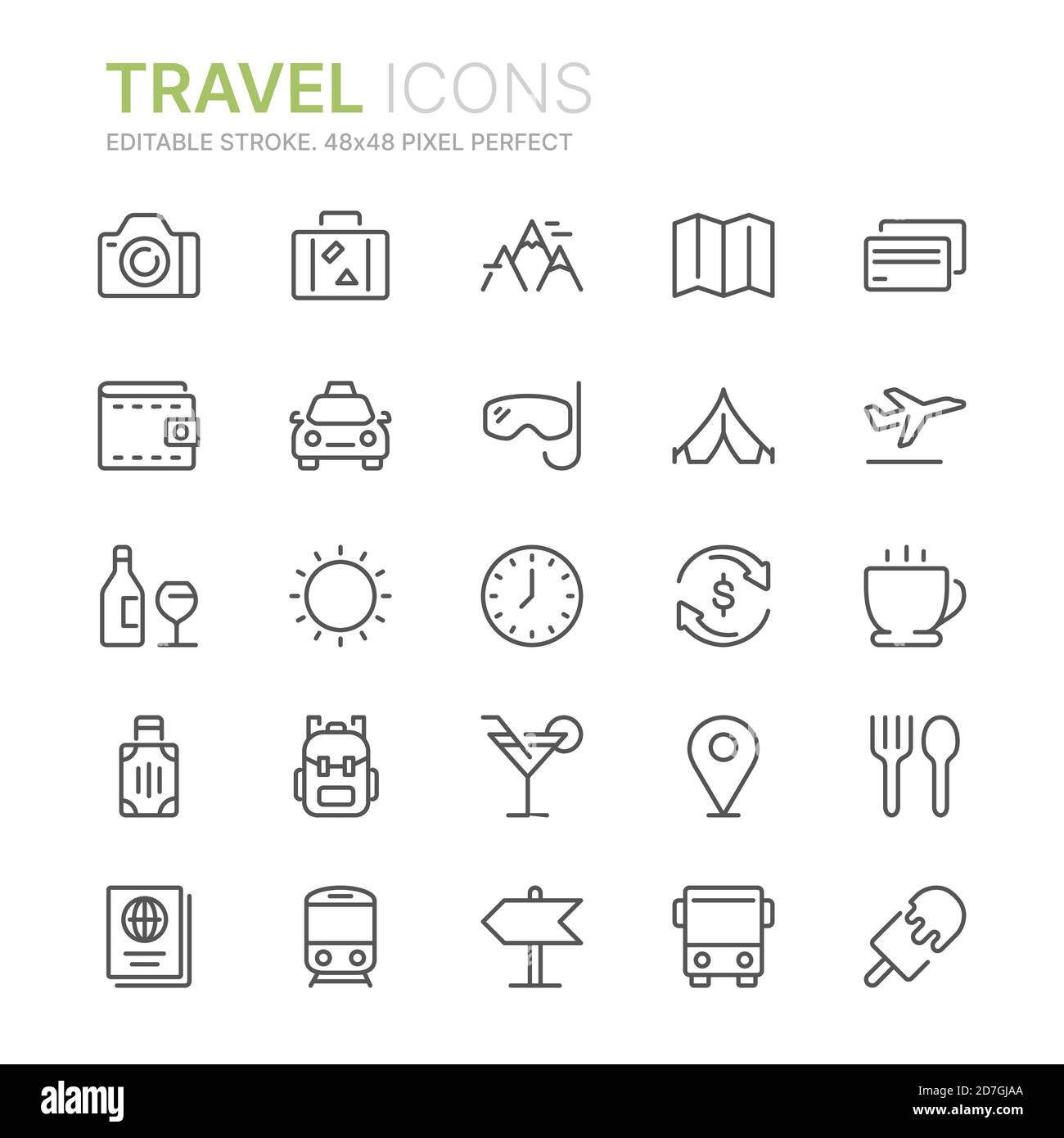 Collection of travel line icons. 48x48 Pixel Perfect. Editable stroke ...
