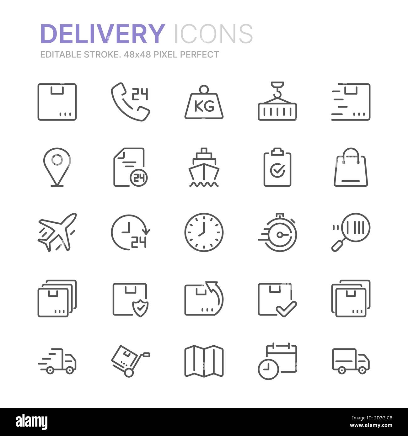 Collection of delivery line icons. 48x48 Pixel Perfect. Editable stroke ...