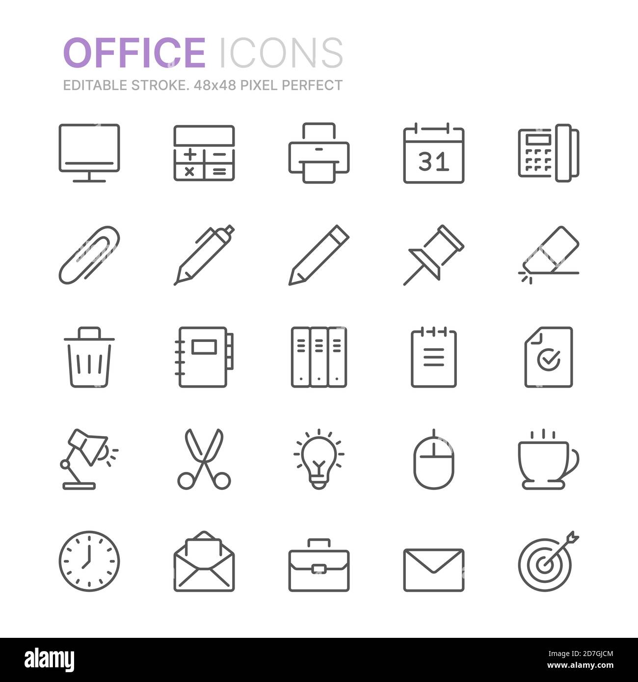 Collection of office line icons. 48x48 Pixel Perfect. Editable stroke ...