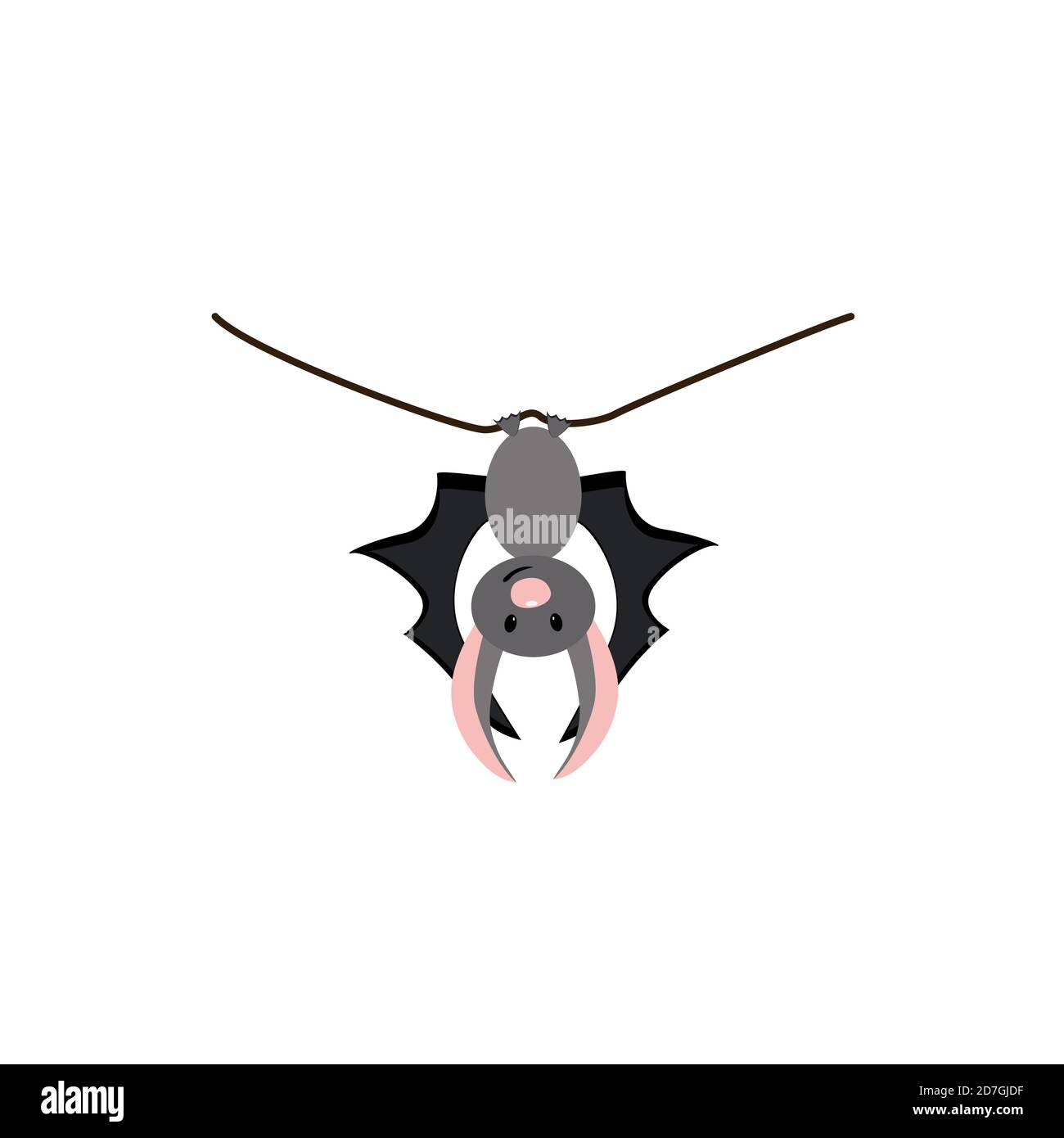 A Bat hangs upside down on a branch. Cartoon. Isolated on a white ...