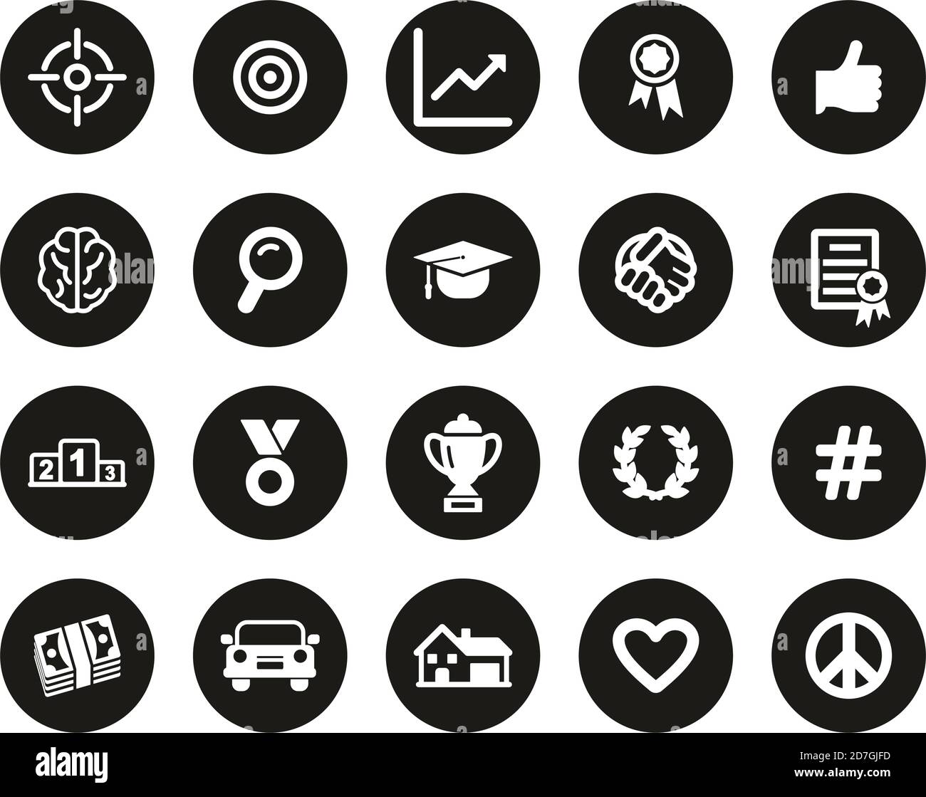 Goal & Aspiration Icons White On Black Flat Design Circle Set Big Stock ...