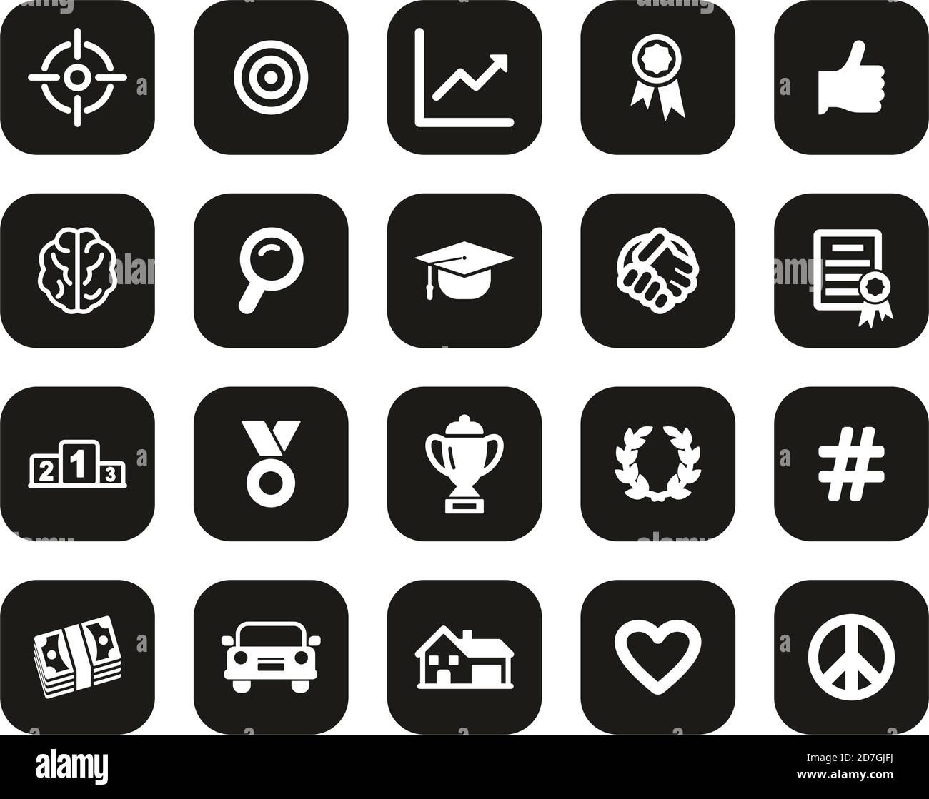 Goal & Aspiration Icons White On Black Flat Design Set Big Stock Vector ...