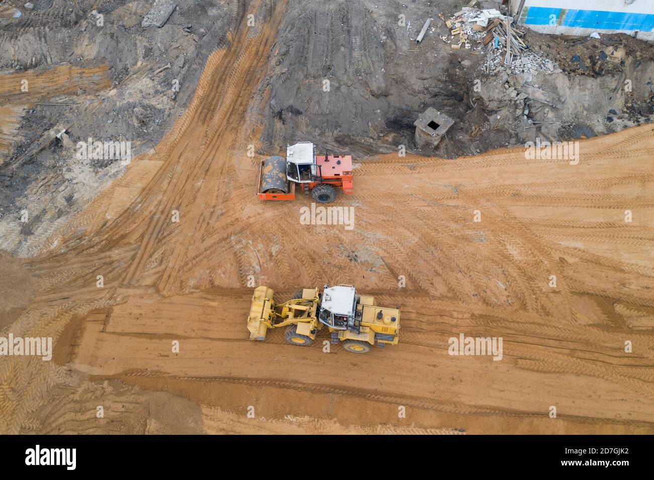 rammer working on a construction site top view Stock Photo - Alamy