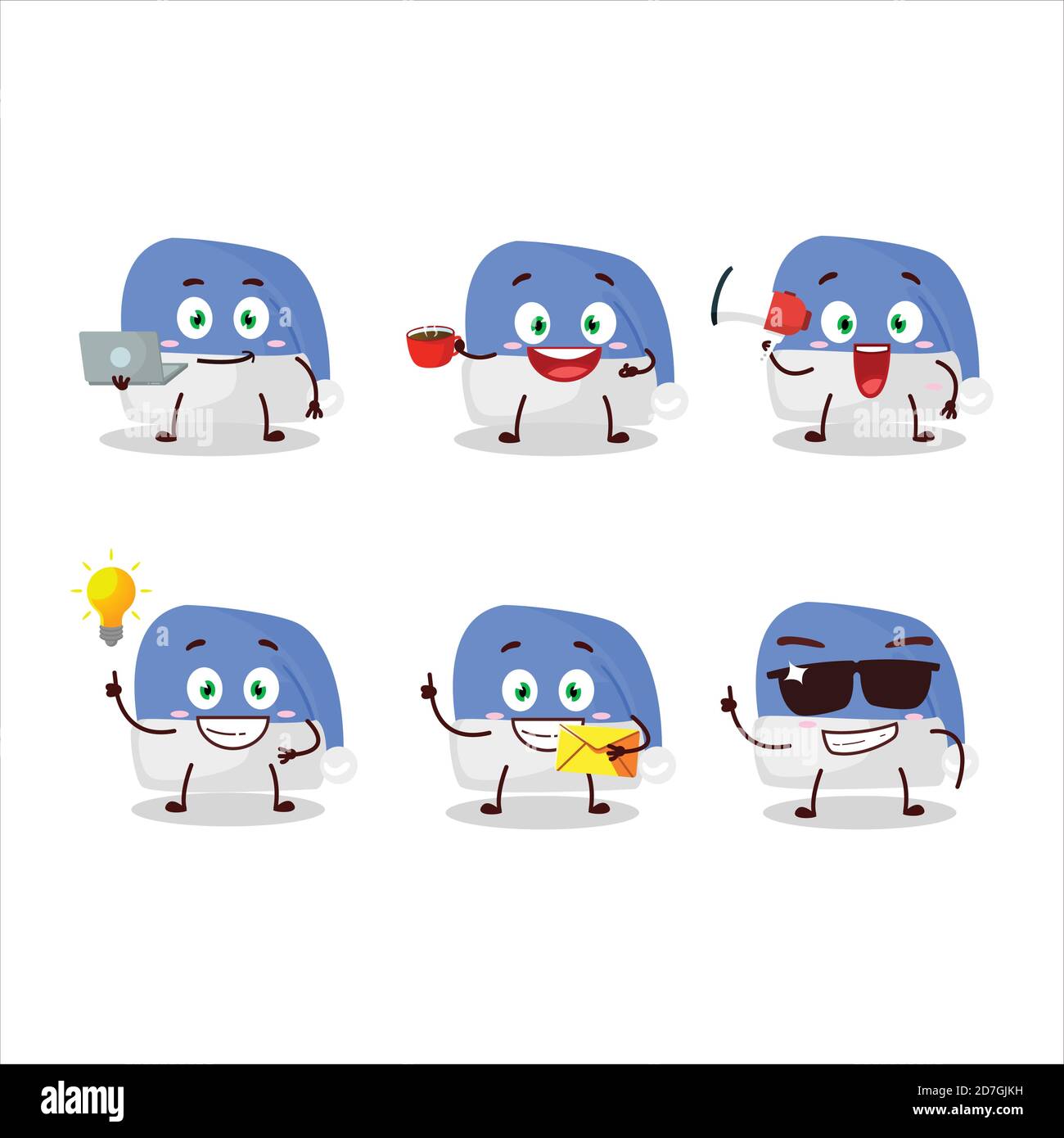 Blue santa hat cartoon character with various types of business ...