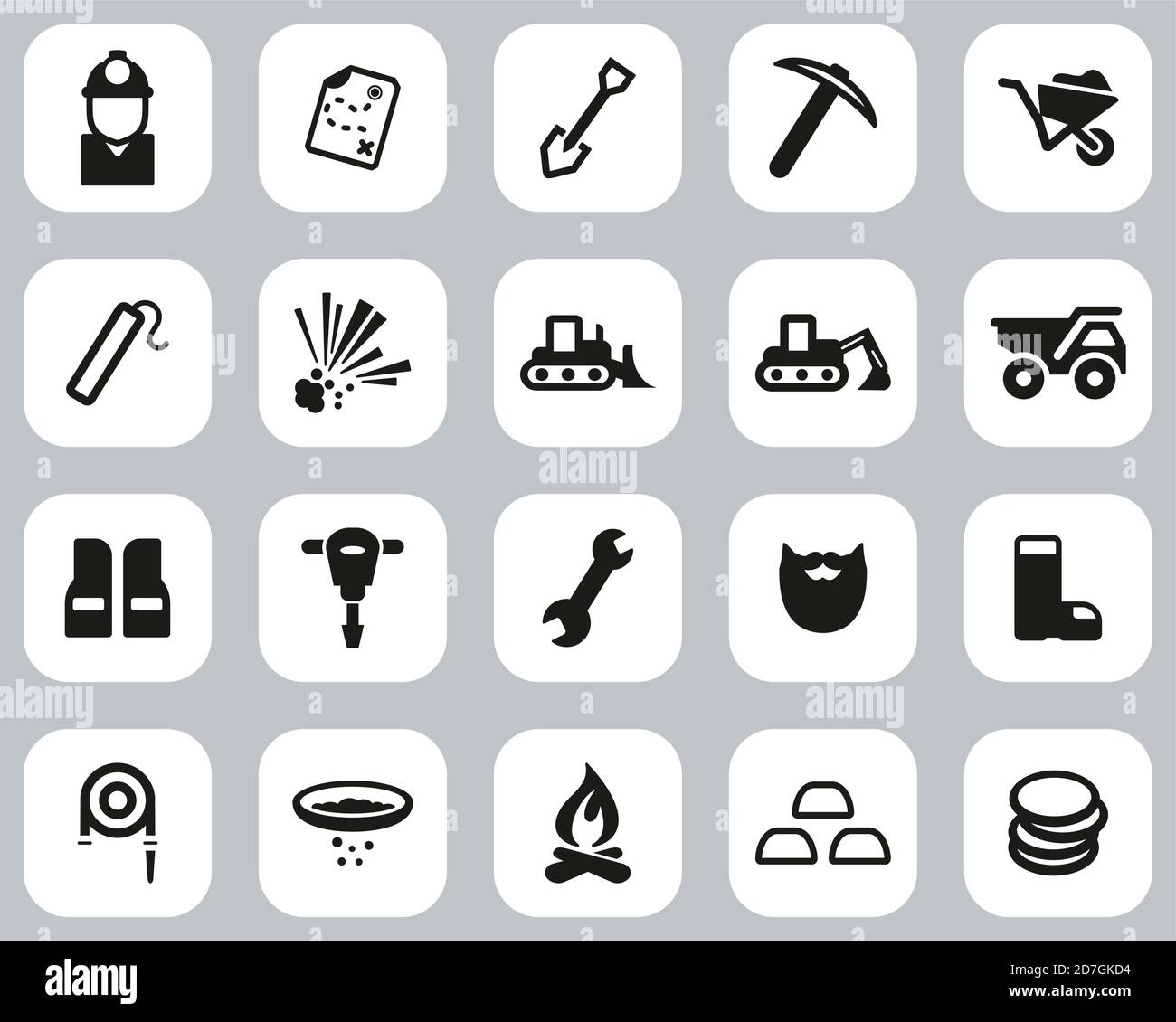 Gold Rush Or Gold Mining Icons Black & White Flat Design Set Big Stock ...