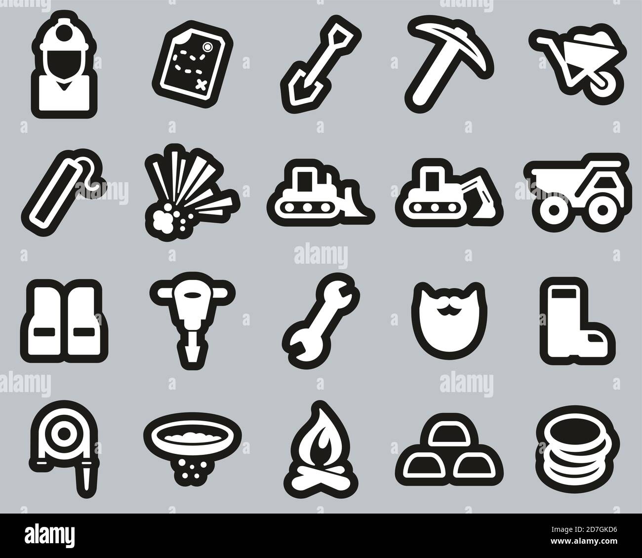 Gold Rush Or Gold Mining Icons White On White Sticker Set Big Stock ...