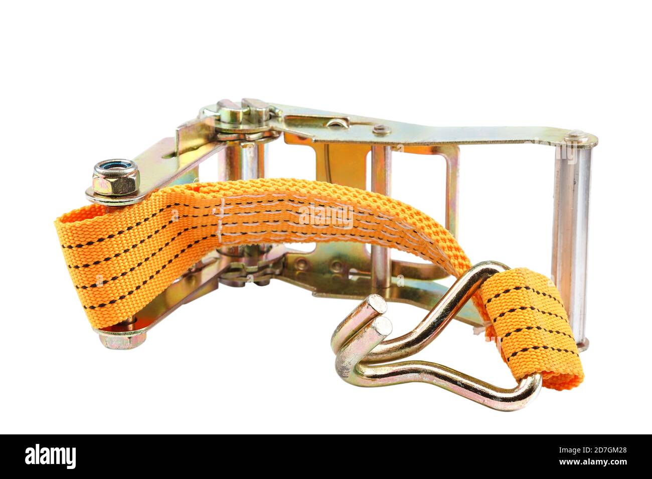 The mechanism for securing cargo ties is isolated on a white background ...