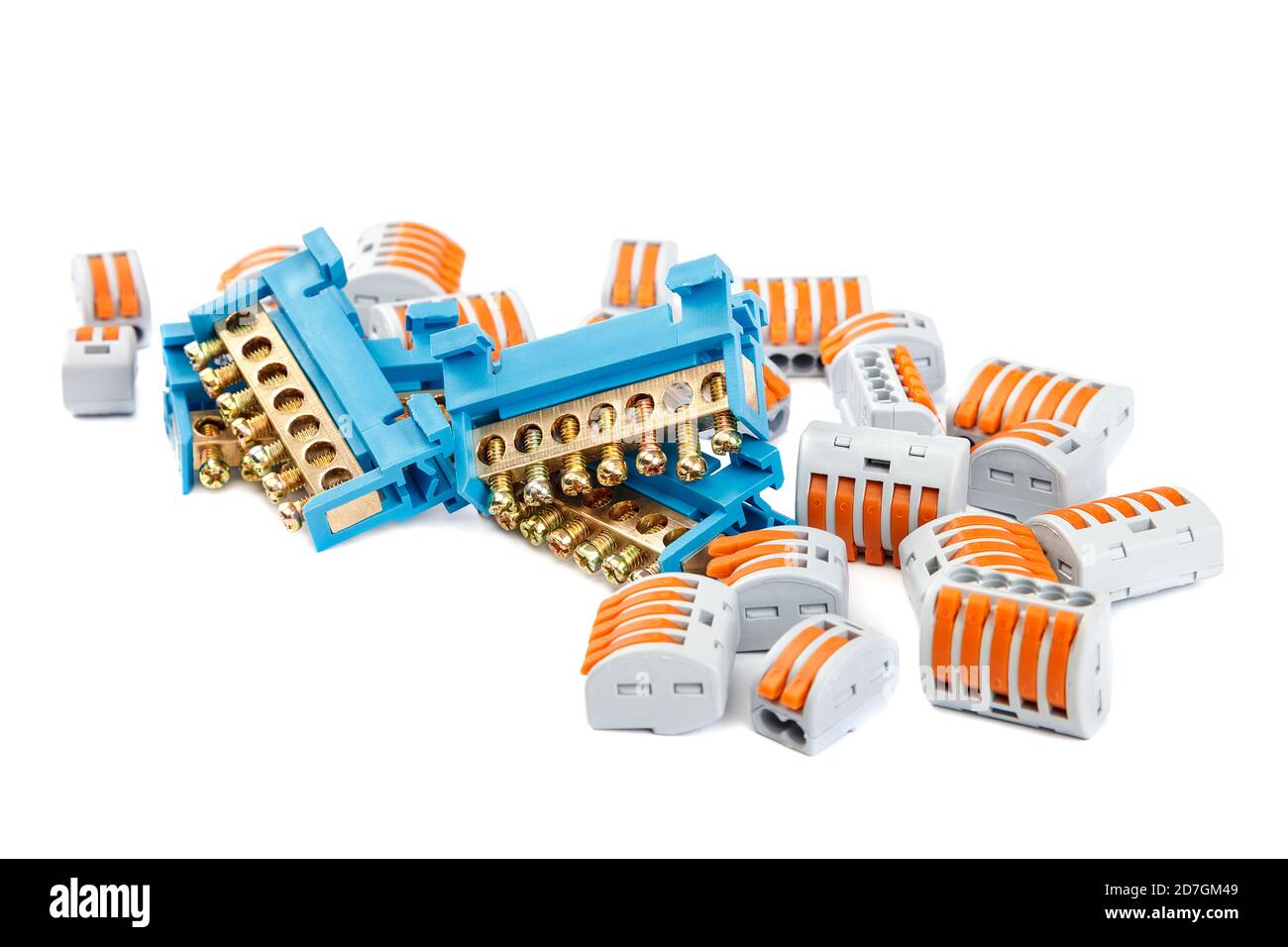 Electrical terminal blocks isolated on white background Stock Photo - Alamy