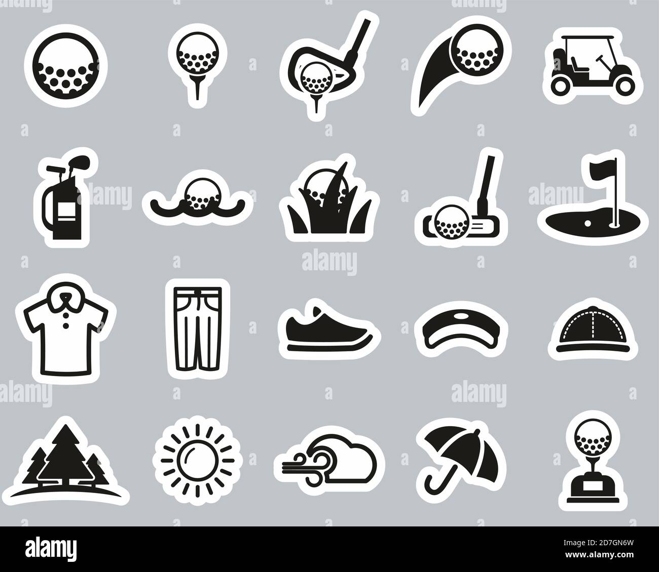 Golf Sport & Golf Equipment Icons Black & White Sticker Set big Stock ...