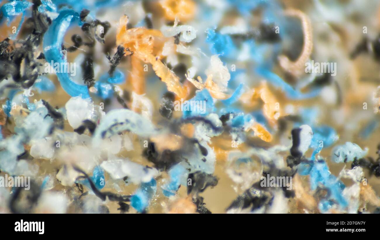 Plastic gets into water basin and gradually destroyed by waves and sun ...