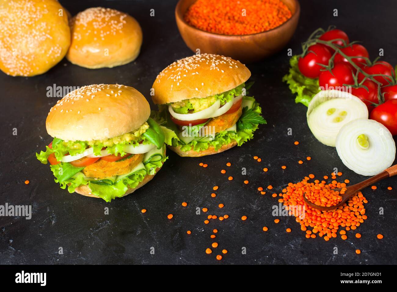 vegan Burger with lentil cutlets . vegan food with vegetable protein ...