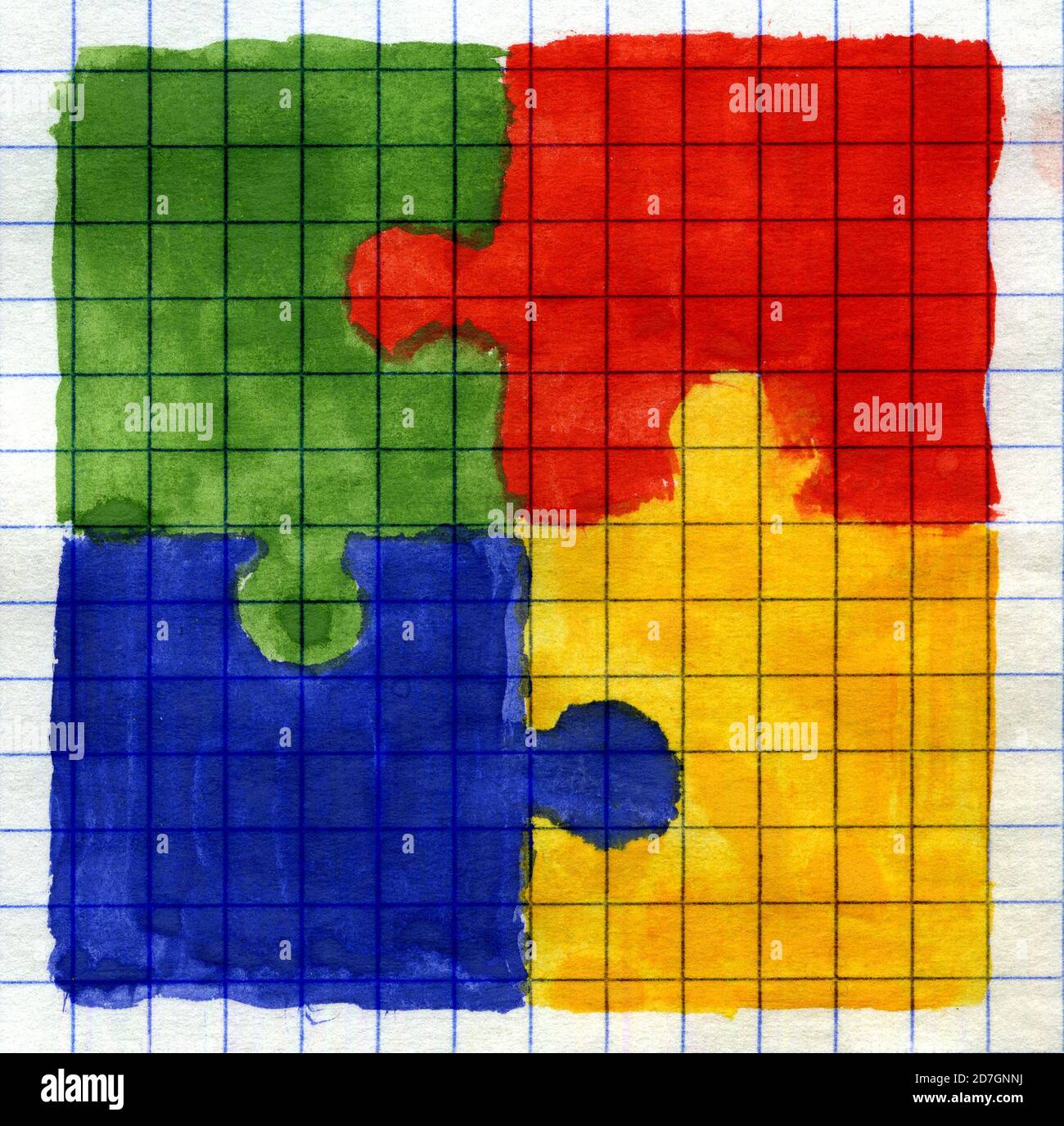 Painted colored puzzle pieces on math paper Stock Photo - Alamy