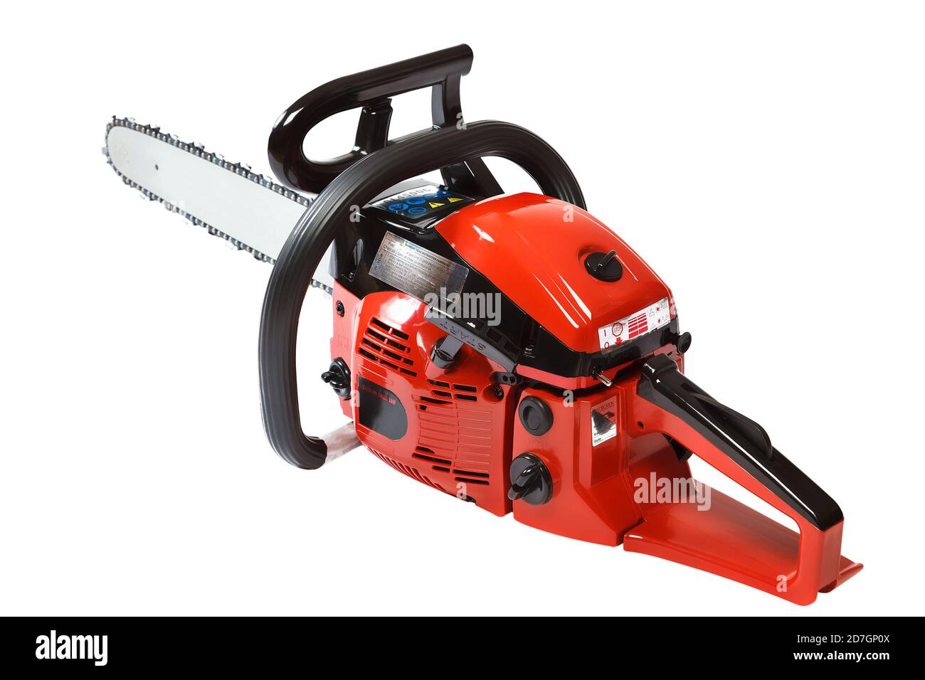 Modern chainsaw isolated on a white background Stock Photo - Alamy