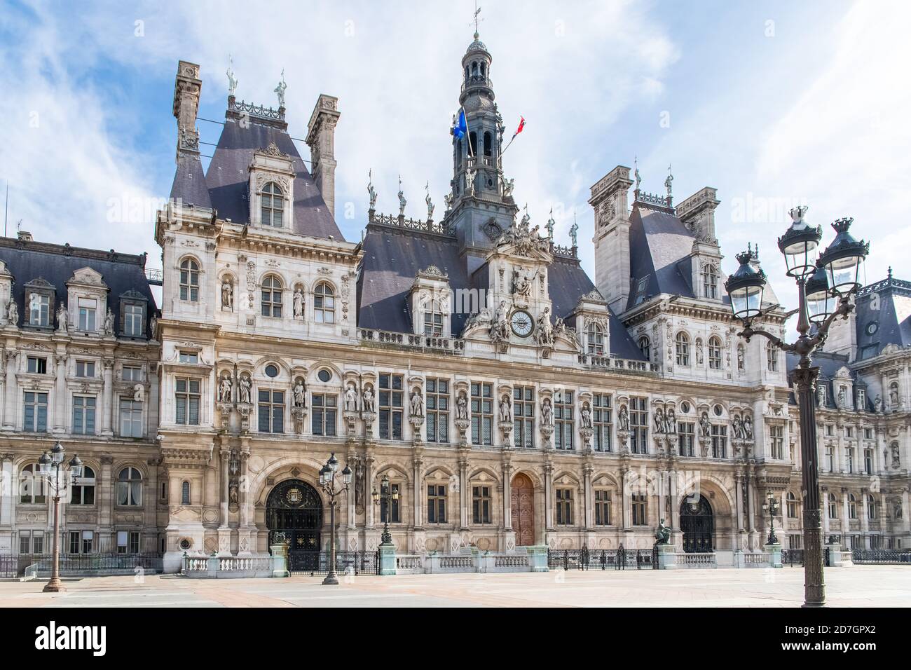 Paris, the facade of the Hotel de Ville, city hall of the French ...