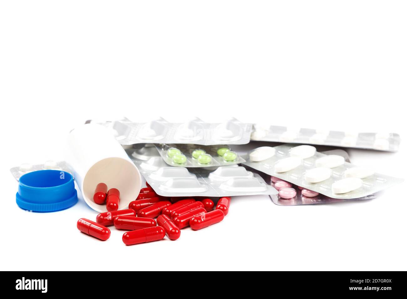 Medicines capsules pills drops isolated on a white background Stock ...