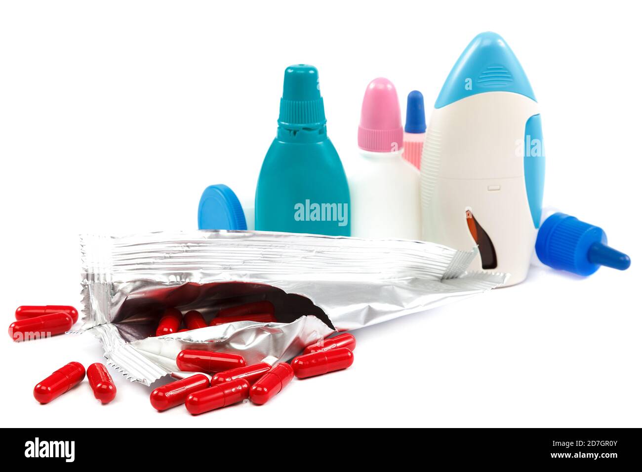 Medicines capsules pills drops isolated on a white background Stock ...