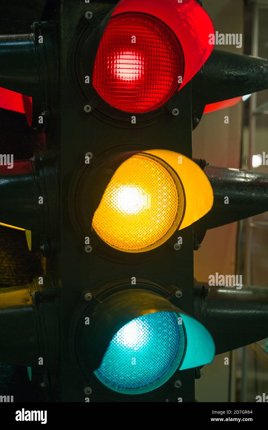 Vintage Traffic Lights with Red Light: Street Signal Stock Photo - Alamy