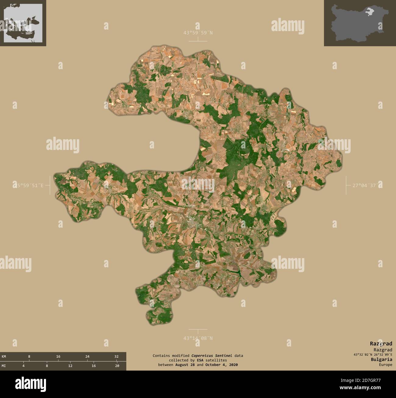 Razgrad, province of Bulgaria. Sentinel-2 satellite imagery. Shape ...