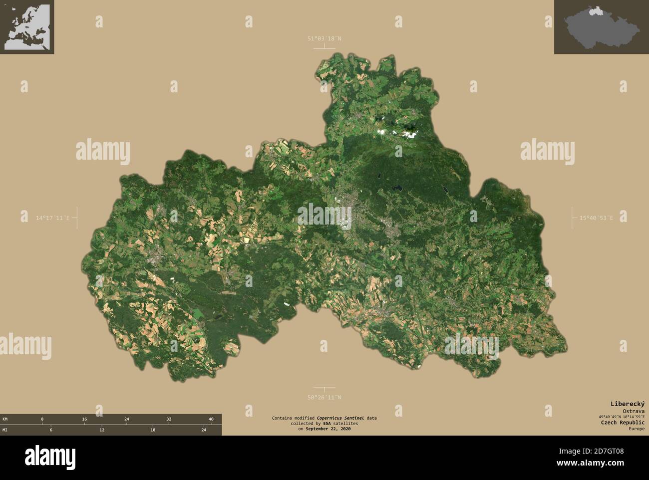 Liberecky, region of Czech Republic. Sentinel-2 satellite imagery ...