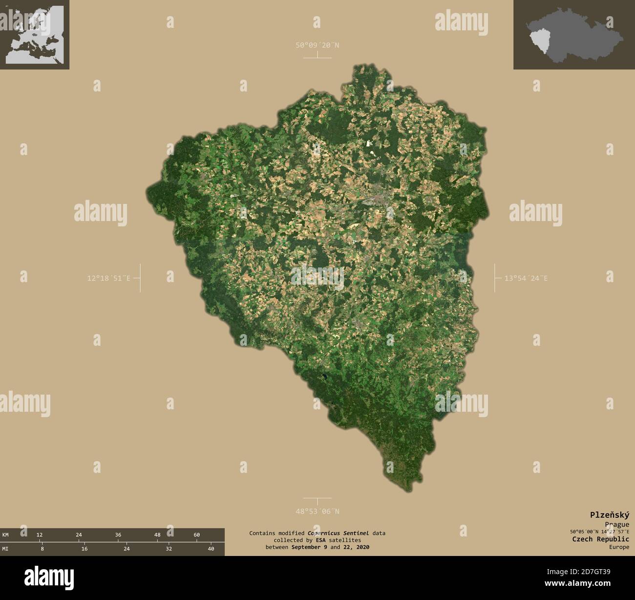 Plzensky, region of Czech Republic. Sentinel-2 satellite imagery. Shape ...