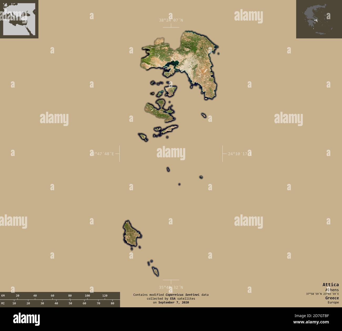 Attica, decentralized administration of Greece. Sentinel-2 satellite ...